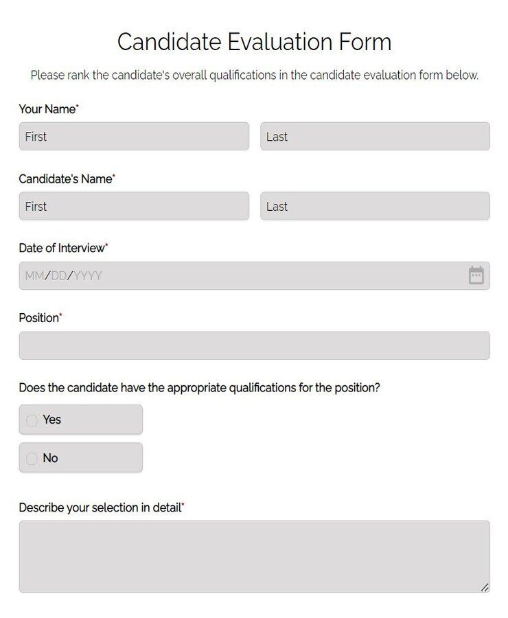Free Candidate Evaluation Form Template | 123FormBuilder