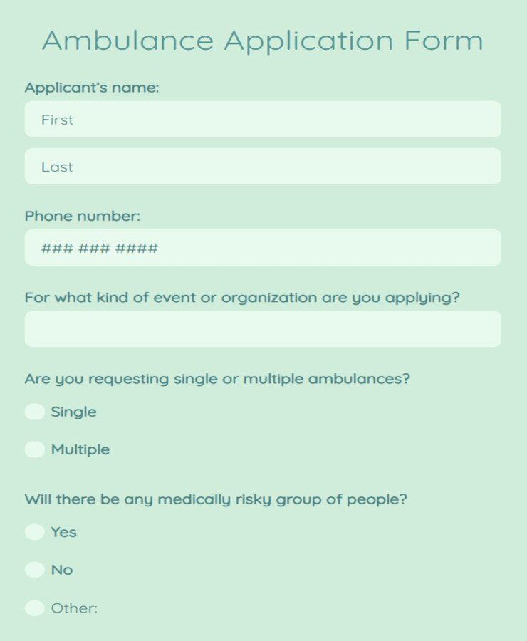 Free Ambulance Application Form Template | 123FormBuilder