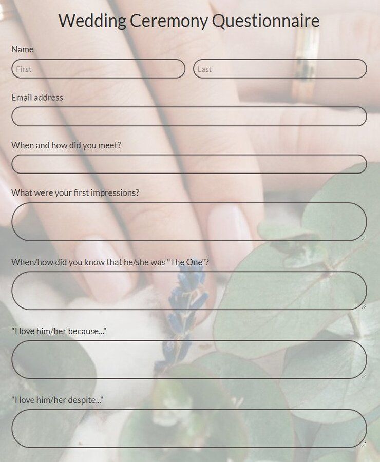 Free Wedding Ceremony Questionnaire Template | 123FormBuilder